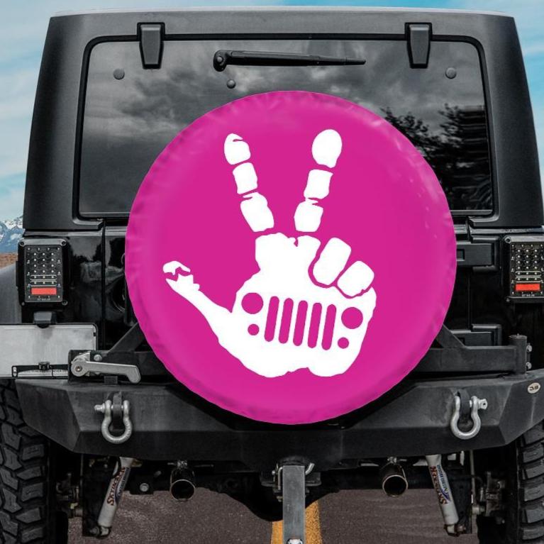 PINK JEEP TIRE COVER - Hand Peace Signs Spare Tire Cover in pink – COVERDOM